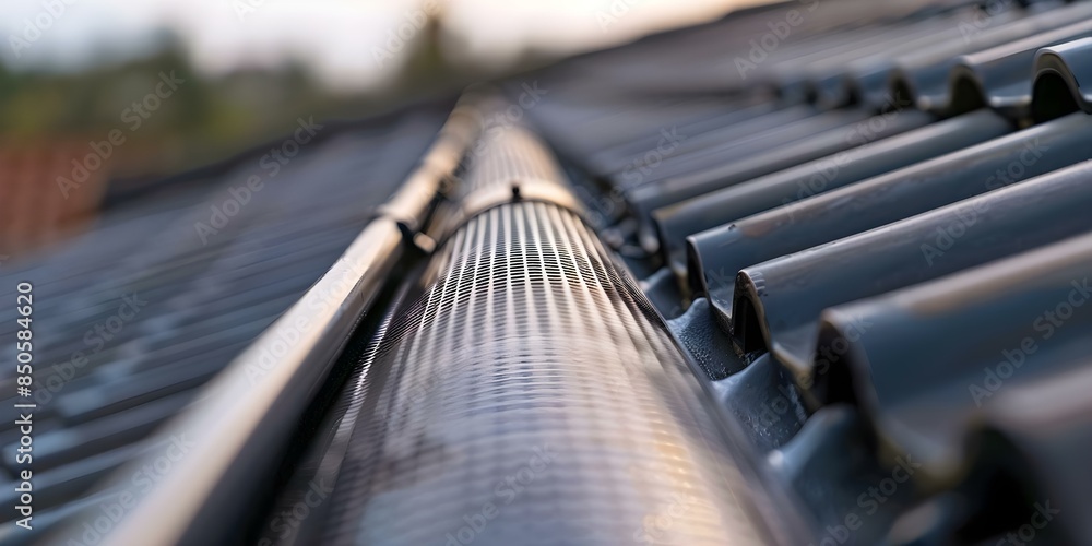 Plastic gutter system on a house with a tiled roof. Concept Adding ...
