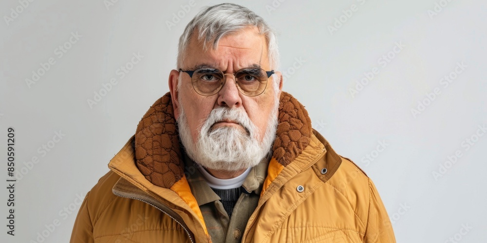 Angry Senior Man with Psychological Issues Looking at Camera on White ...