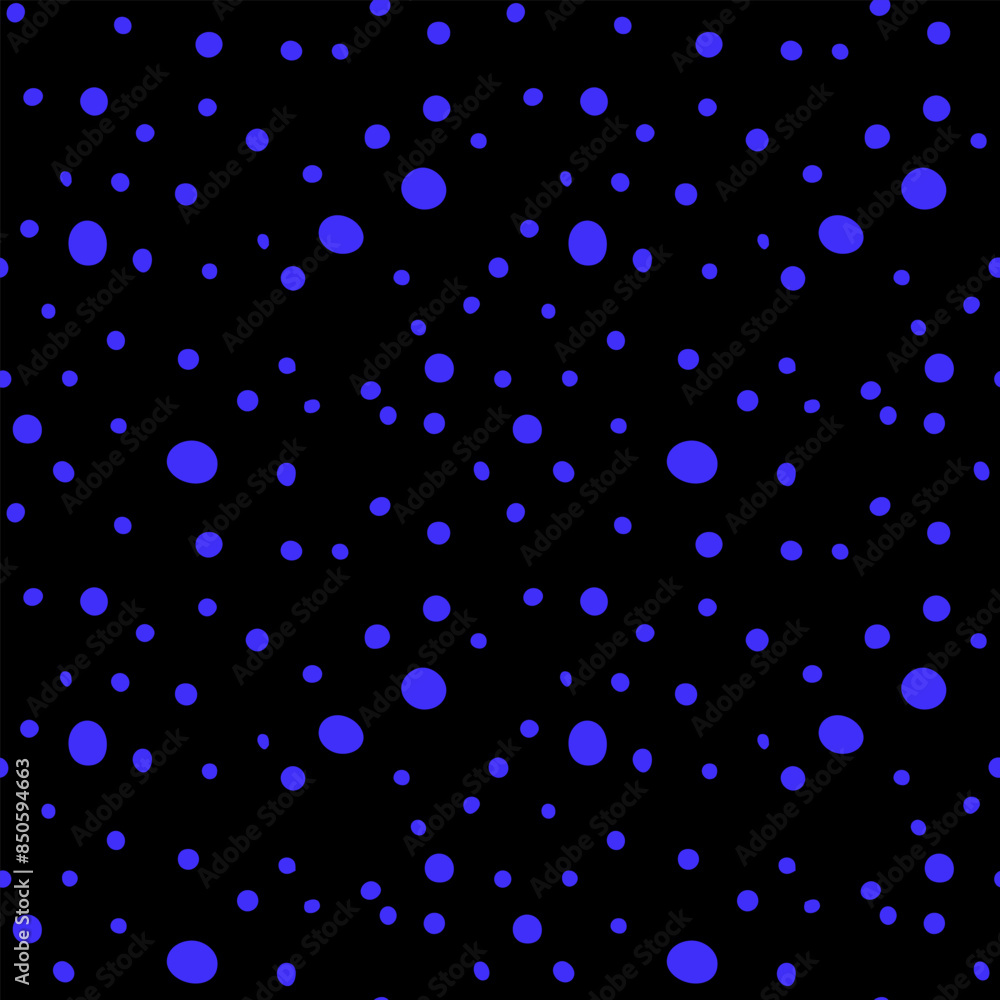 Hand-drawn Blue Dots on black background. Vector seamless pattern ...