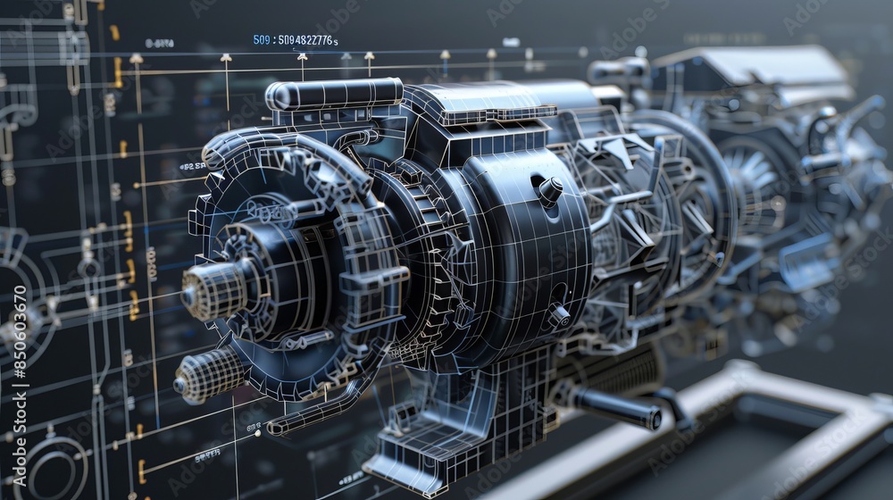 A computer screen of an engineer designing a 3D CNC software program to ...