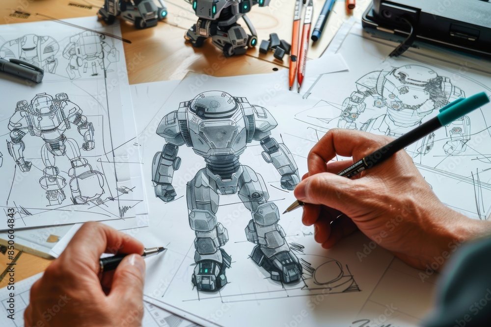A designer in animation design development, drawing, sketching ...