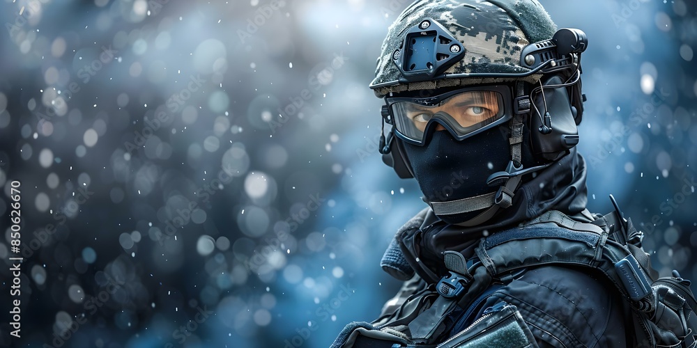 SWAT officer in full tactical gear on duty for law enforcement. Concept ...