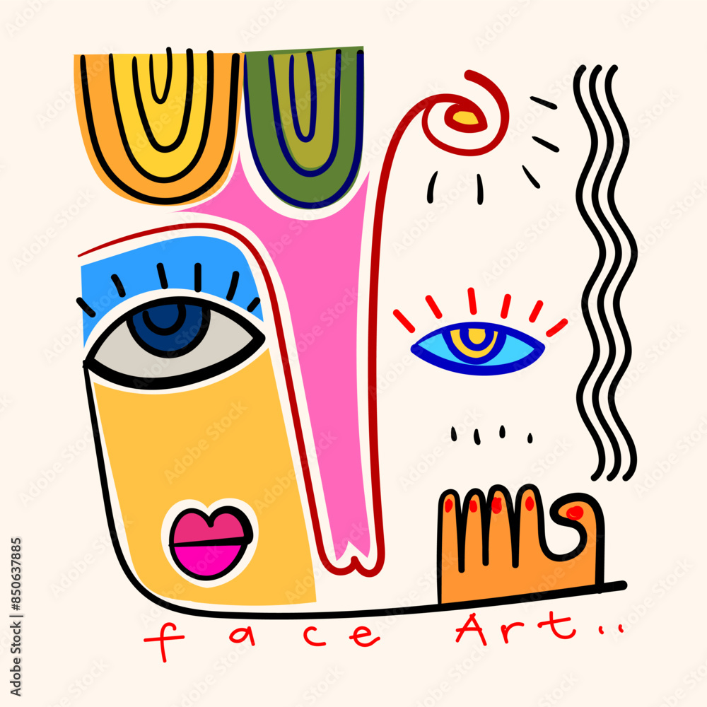 Abstract face portraits geometric, shapes, doodle , decorative hand ...