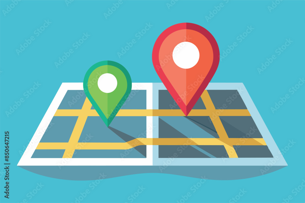 A map with two location labels: green and red. This is a simplified ...