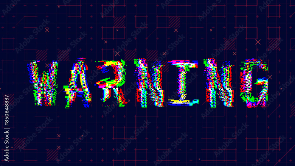 Vetor de Warning Glitched Word. HUD Hologram Cyberpunk Style Banner ...