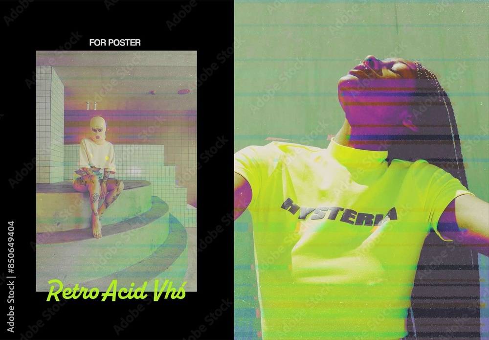 Retro Acid VHS Poster Photo Effect Mockup Stock Template | Adobe Stock