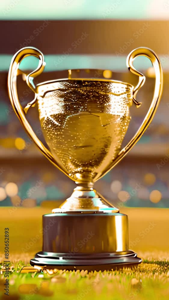 Gold champion trophy, Golden trophy with falling golden confetti ...