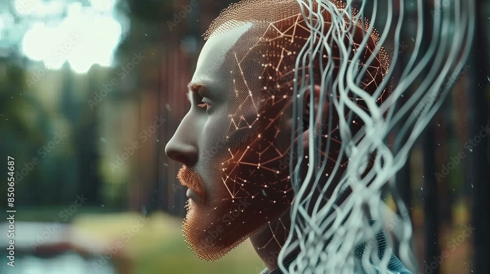 Profile of a man overlaid with a digital network, symbolizing the ...