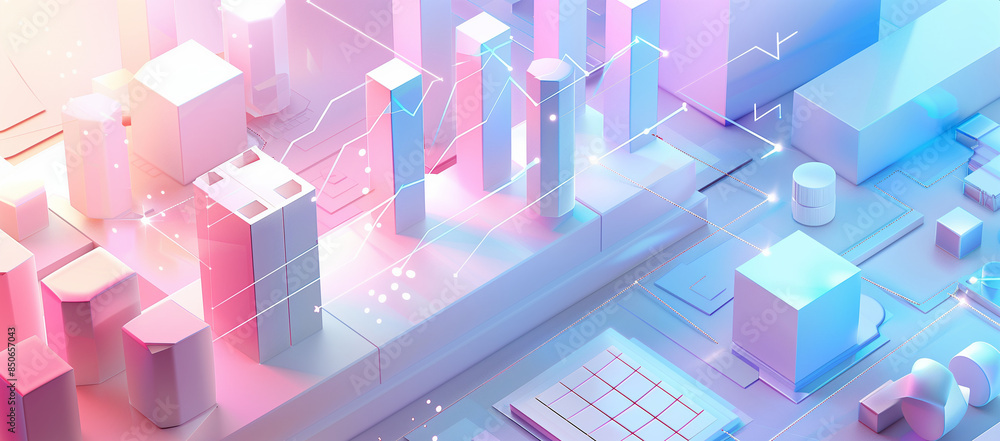 A modern, high-tech illustration of data visualizations and graphs with ...