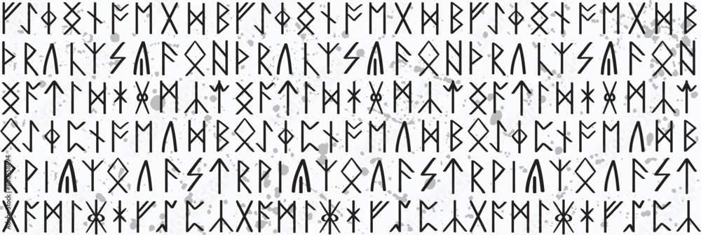 Anglo-Saxon runic seamless pattern in grunge style. Norse gothic folk ...