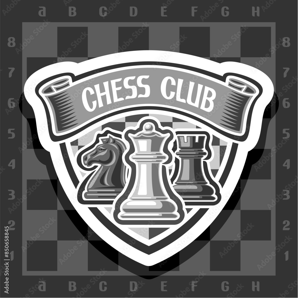 Vector logo for Chess Club, decorative signboard with black and white ...