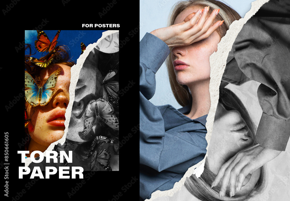 Reflecting Torn Paper Poster Photo Effect Mockup Stock Template | Adobe ...