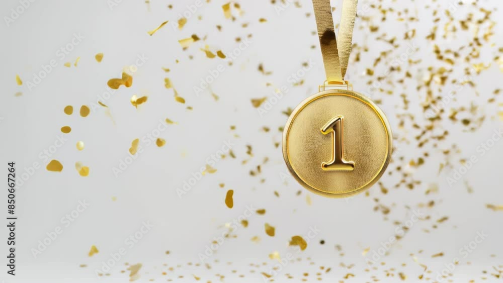 gold medal with number one for 1st place laurel wreath on festive gold ...