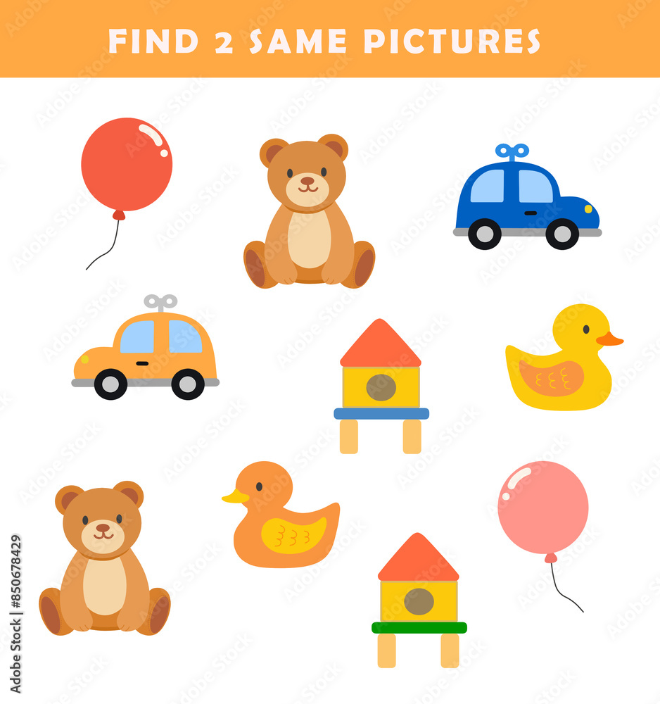 Find 2 same toys. Puzzle game for children. Preschool worksheet ...