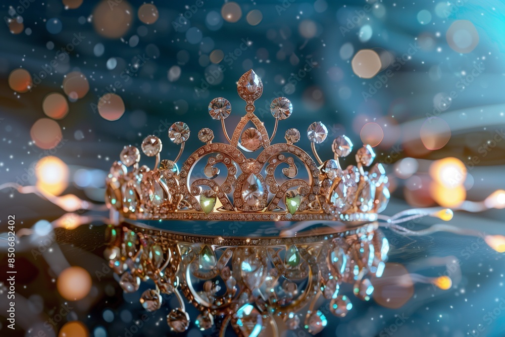 /imagine A beautifully detailed tiara with an array of gemstones ...