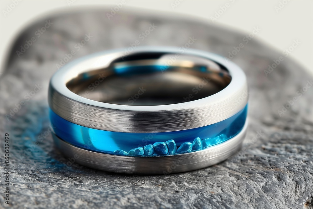 /imagine A brushed titanium ring with an offset groove filled with ...
