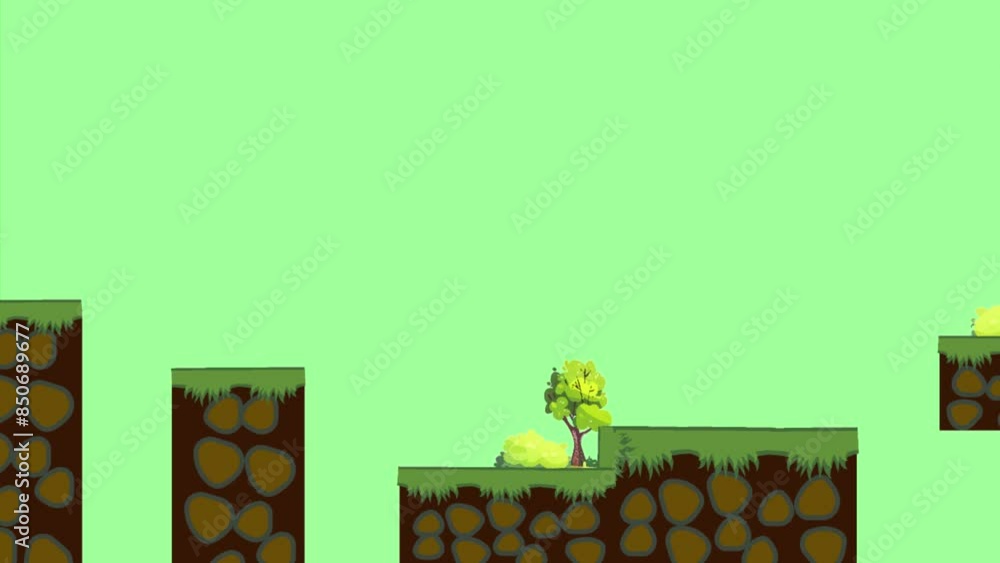 game background. Ground, grass, sky, tree and stars. 2D Game Platform ...