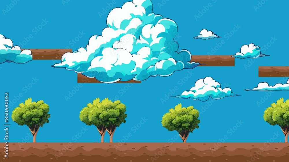 game background. Ground, grass, sky, tree and stars. 2D Game Platform ...