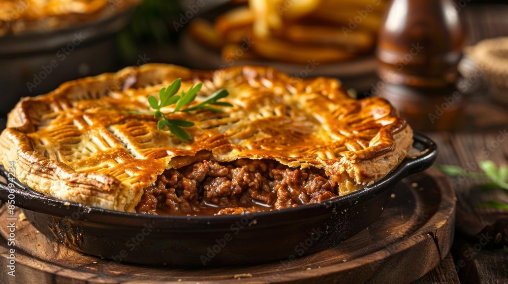Australian national dish Meat Pie flaky pastry savory minced meat rich ...
