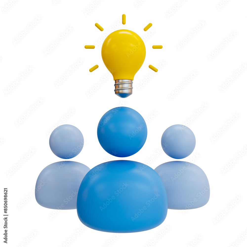 3D Illustration of a group with a light bulb representing collaborative ...