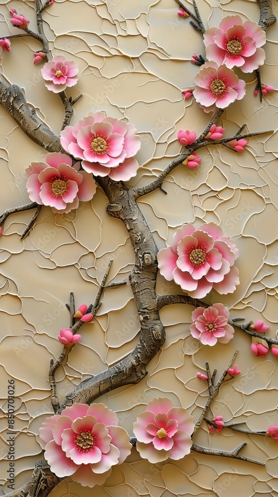 3d picture of a tree with pink flowers background for digital printing ...