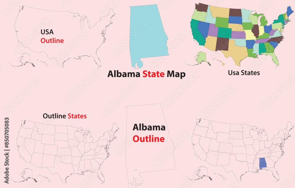 Alabama map vector of usa, Alabama line map, Alabama with city map ...
