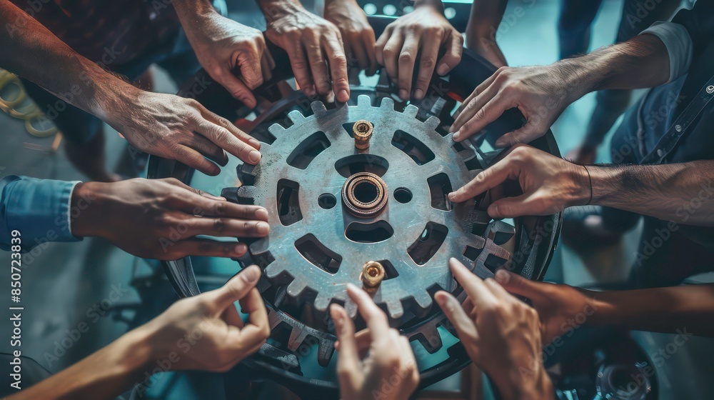 Gear cog business wheel team teamwork hand concept people office ...