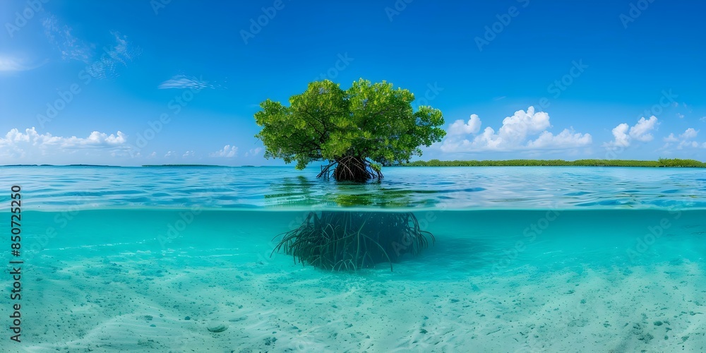 Mangrove Tree Near Staniel Cay Exuma Bahamas Underwater Photo with Blue ...