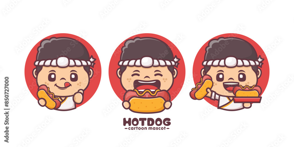 hot dog chef cartoon mascot, with different poses and expressions ...