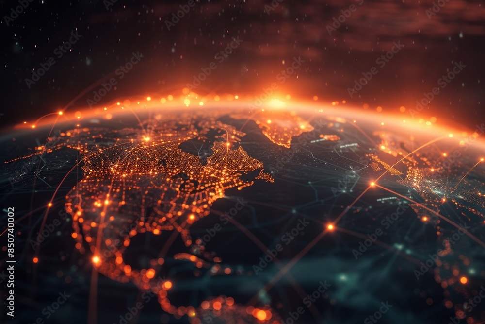 Earth at night, showing intercontinental connectivity through glowing ...