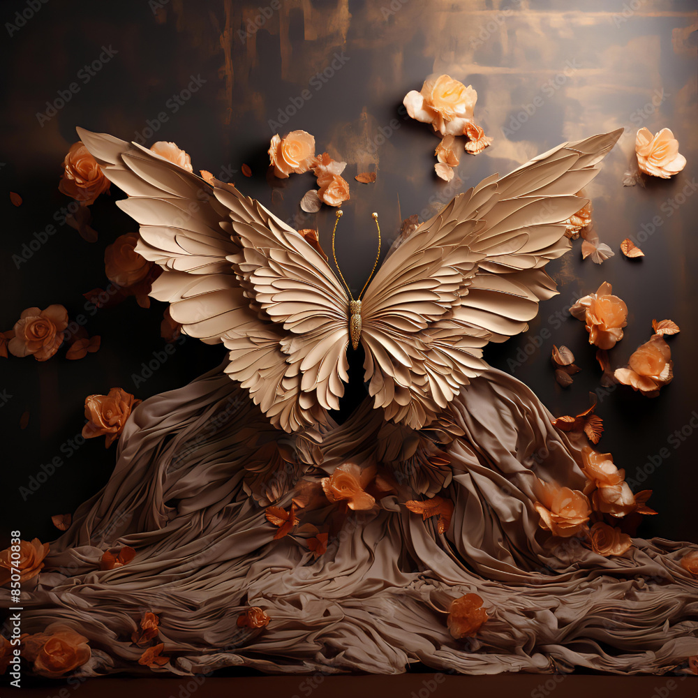 There is a pink butterfly with feathers and flowers Maternity ...