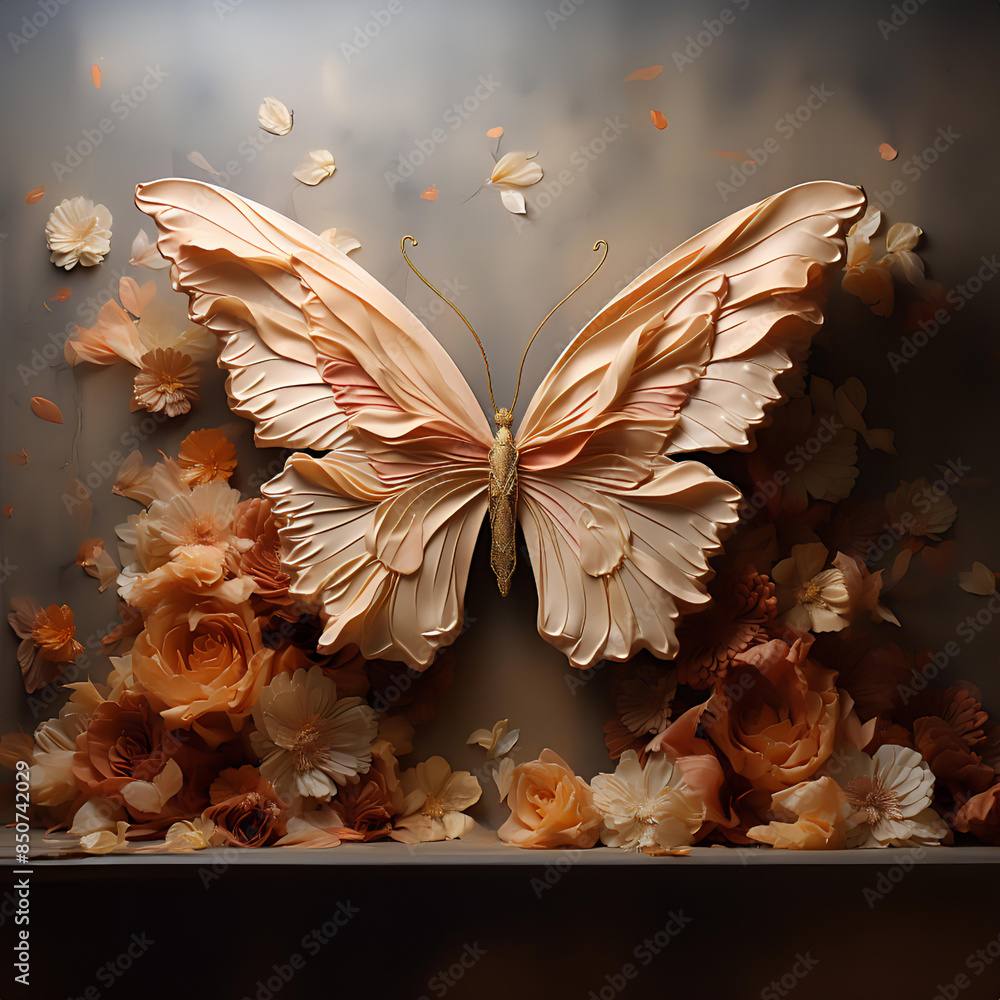 There is a pink butterfly with feathers and flowers Maternity ...