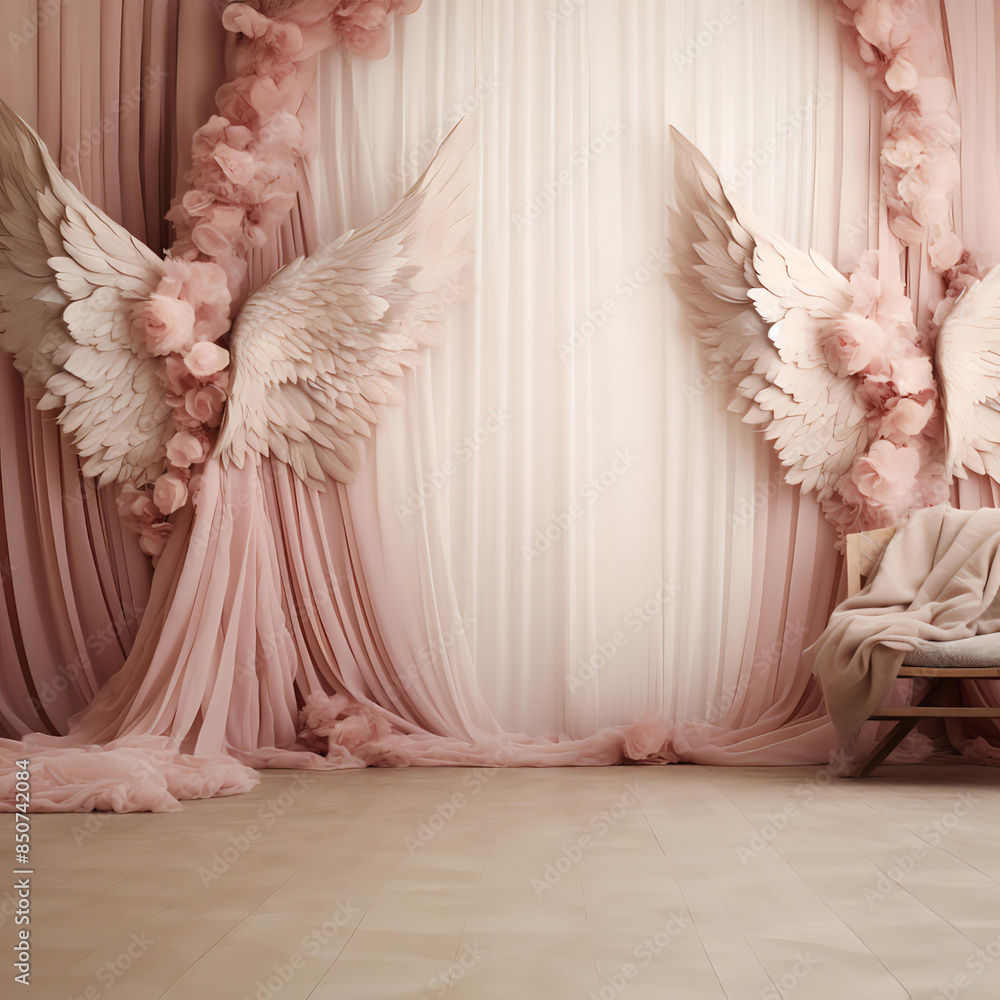 Pink Angel Wings In A Palace Digital Backdrop Photo Background For ...