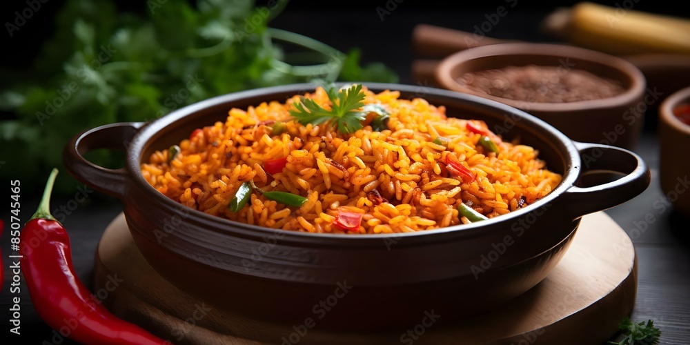 Delicious Ghanaian dish jollof rice. Concept Ghanaian Cuisine, Jollof Rice, West African Food ...