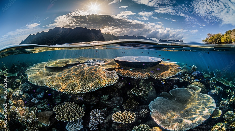 Stock technology was used to create coral reefs and divers. Stock ...