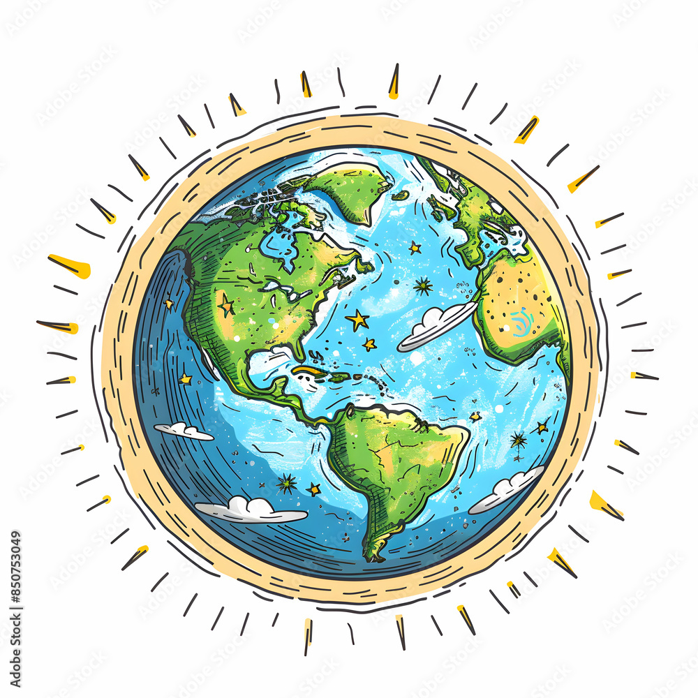 3D Flat Icon of Earth Protected from UV Rays by Ozone Layer Cartoon ...