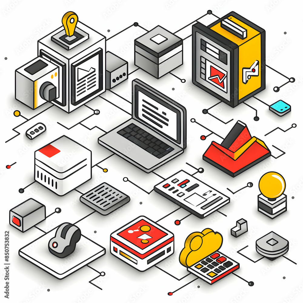 A customizable ERP icon and data flow symbol with blank space for ...