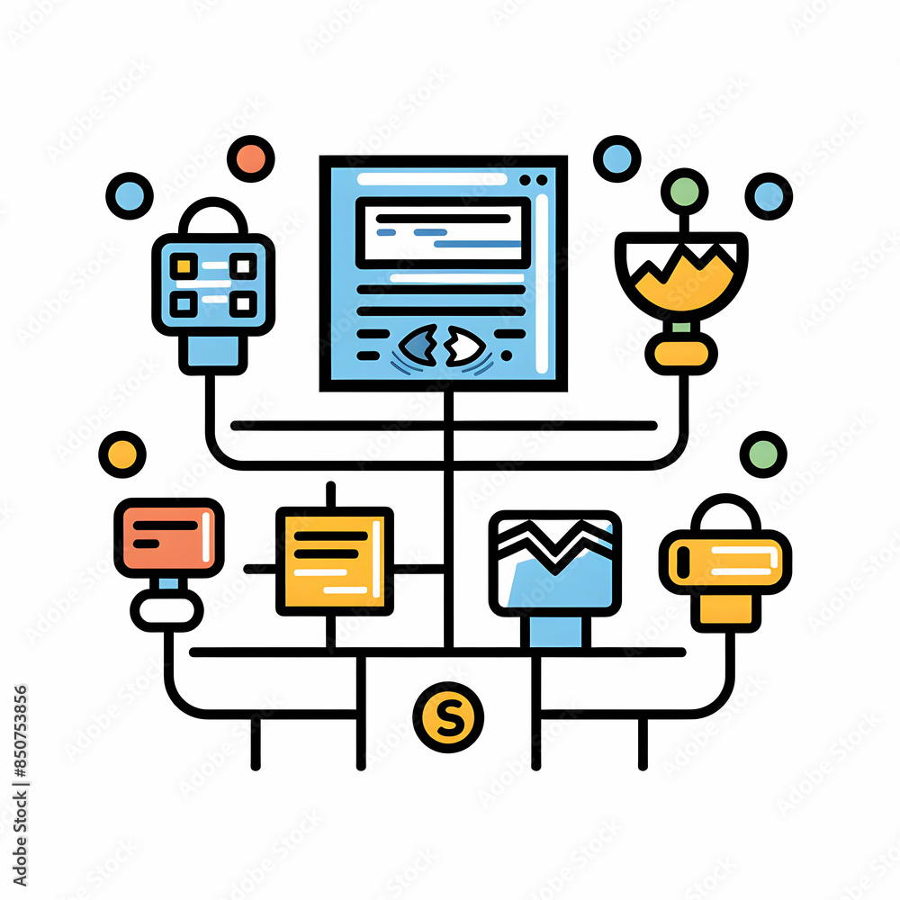 Infographic ERP Icon and Workflow Automation Symbol in Doodle Line ...