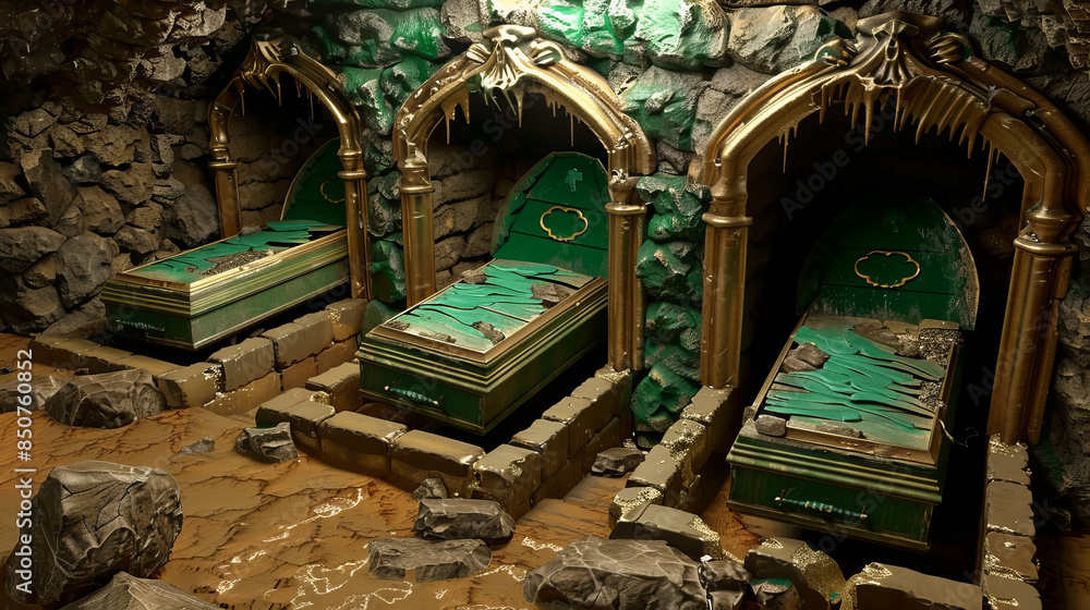 Eerie Ancient Crypt with Open Coffins Gen AI Stock Illustration | Adobe ...
