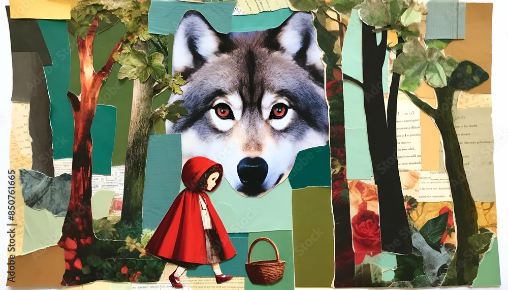 Anime Wolf and Little Red Riding Hood in Enchanted Forest Collage ...