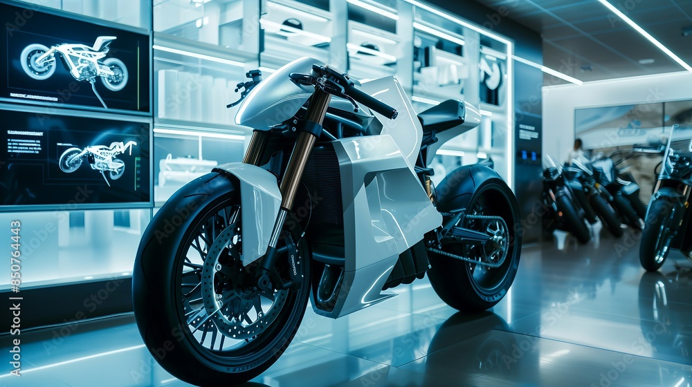 Modern speed motorbike with detailed infographic data on its turbo and ...