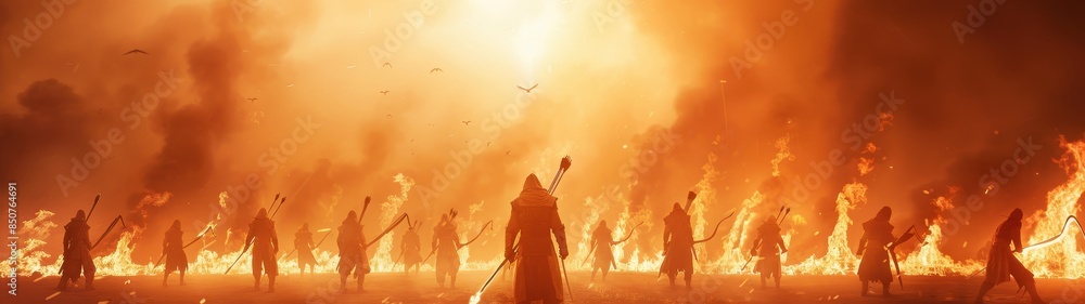 Flaming Arrow Warfare, Soldiers using incendiary tactics, shooting ...