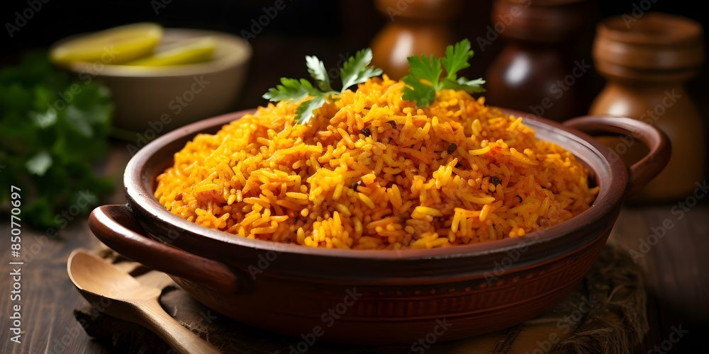ภาพประกอบสต็อก Originating in Senegal, Jollof rice is a beloved West ...