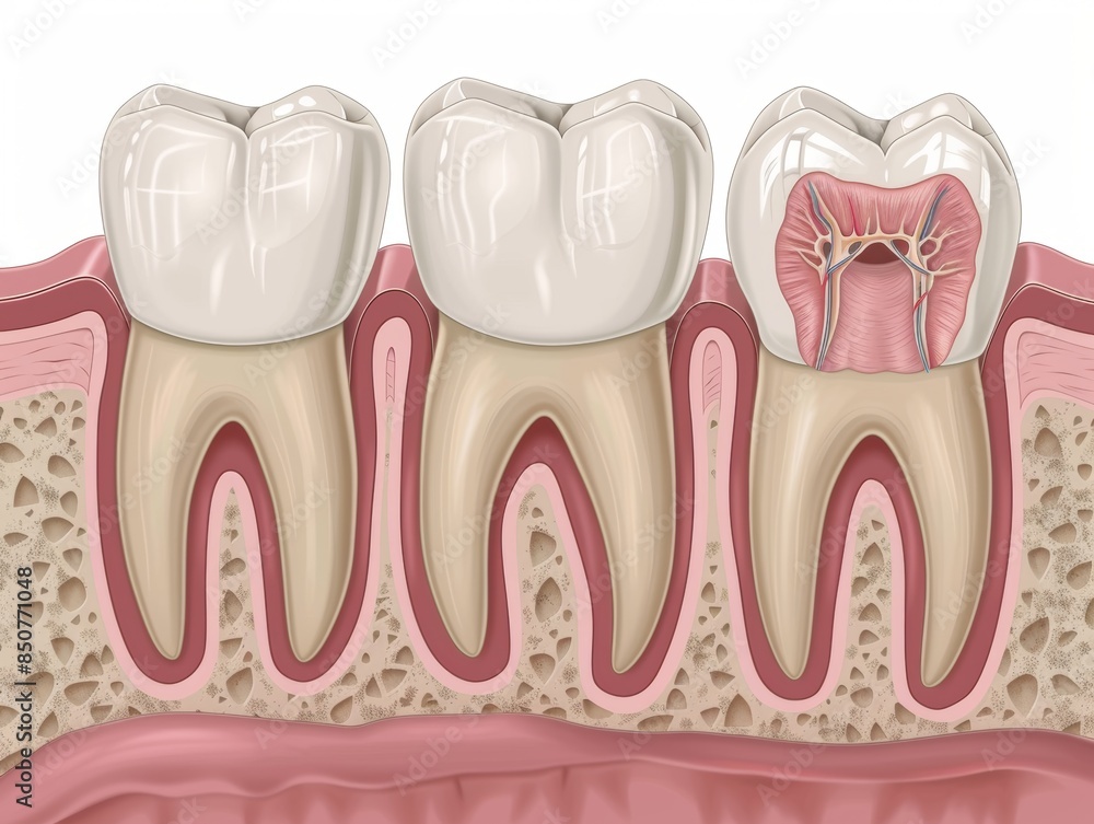 Detailed Cross-Section Illustration of a Human Tooth with Visible ...