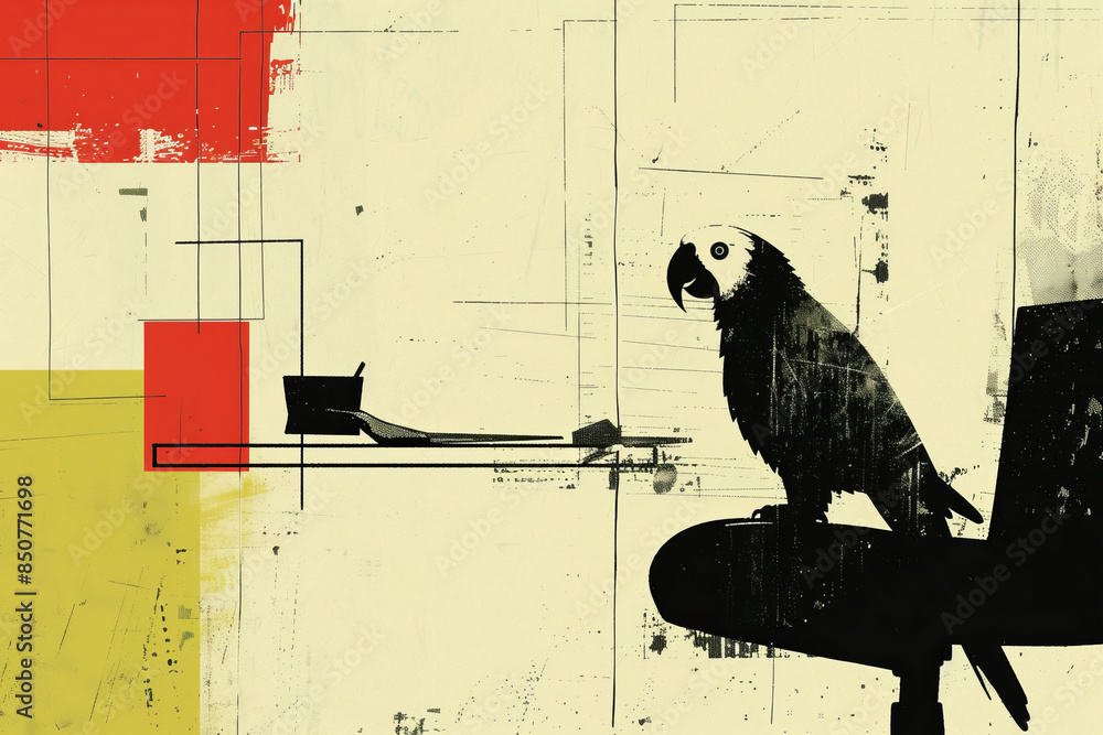 Giant Parrot Writing Letter on Chair as Human Mimics Bird Calls Gen AI ... Giant Parrot Writing Letter on Chair as Human Mimics Bird Calls Gen AI ...
