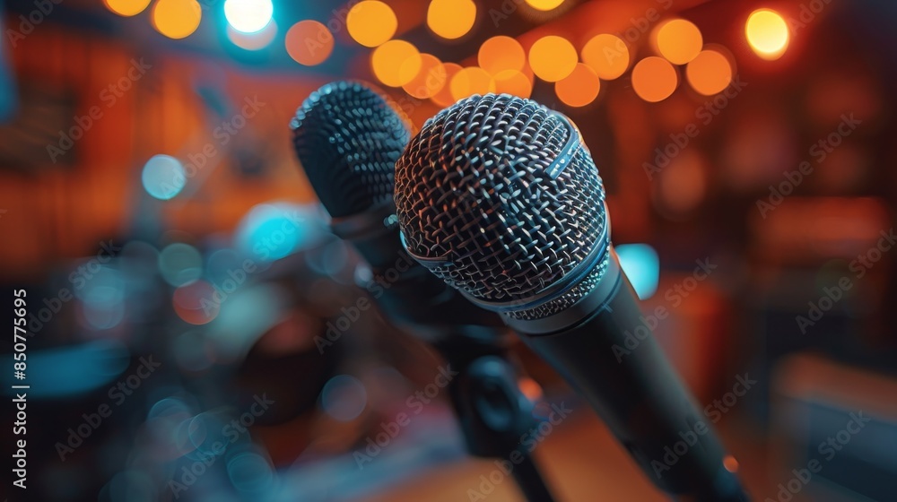 Two stage microphones up close with a dynamic depth of field and a ...