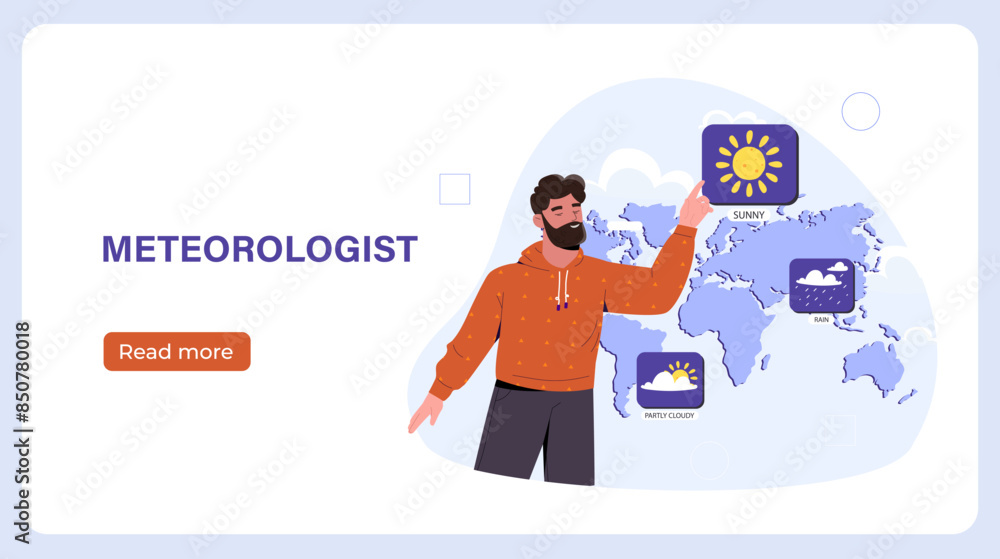 Man meteorologist poster. Guy lead weather forecast. TV presenter near ...