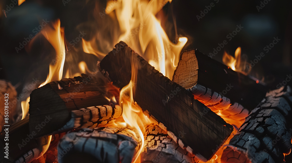 Warming up by the fire, cozy winter night in the cabin by the fireplace ...