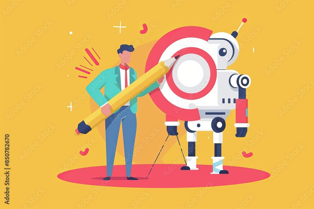 Human Artificial Intelligence works with a robot or automation to help ...