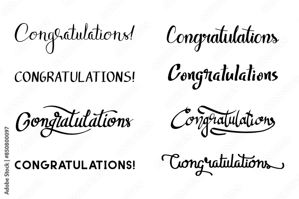 Congratulations handwritten text calligraphy lettering in black color ...